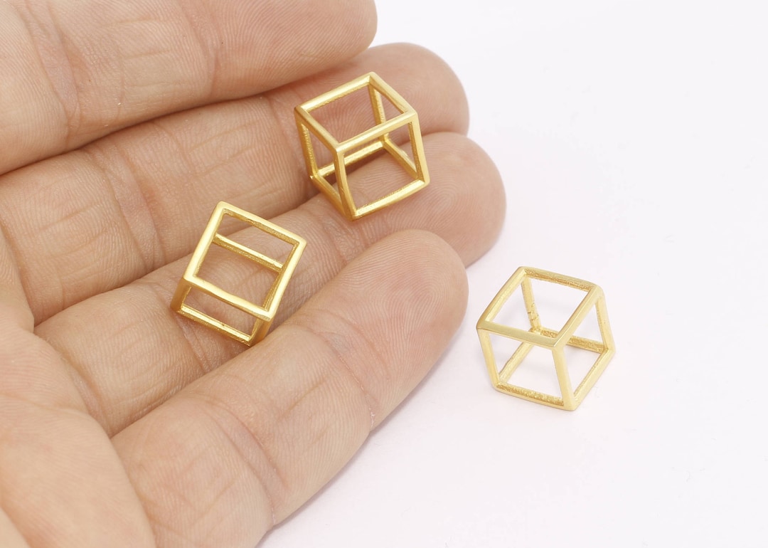 12mm 24k Matt Gold Cube Charms, Cube Necklace, Geometric, Cube Charms ...