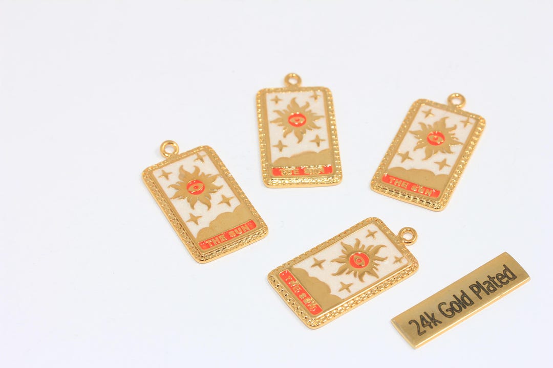 15x26mm 24k Shiny Gold Tarot Card Charms, Tarot Sun Card Charm, White ...