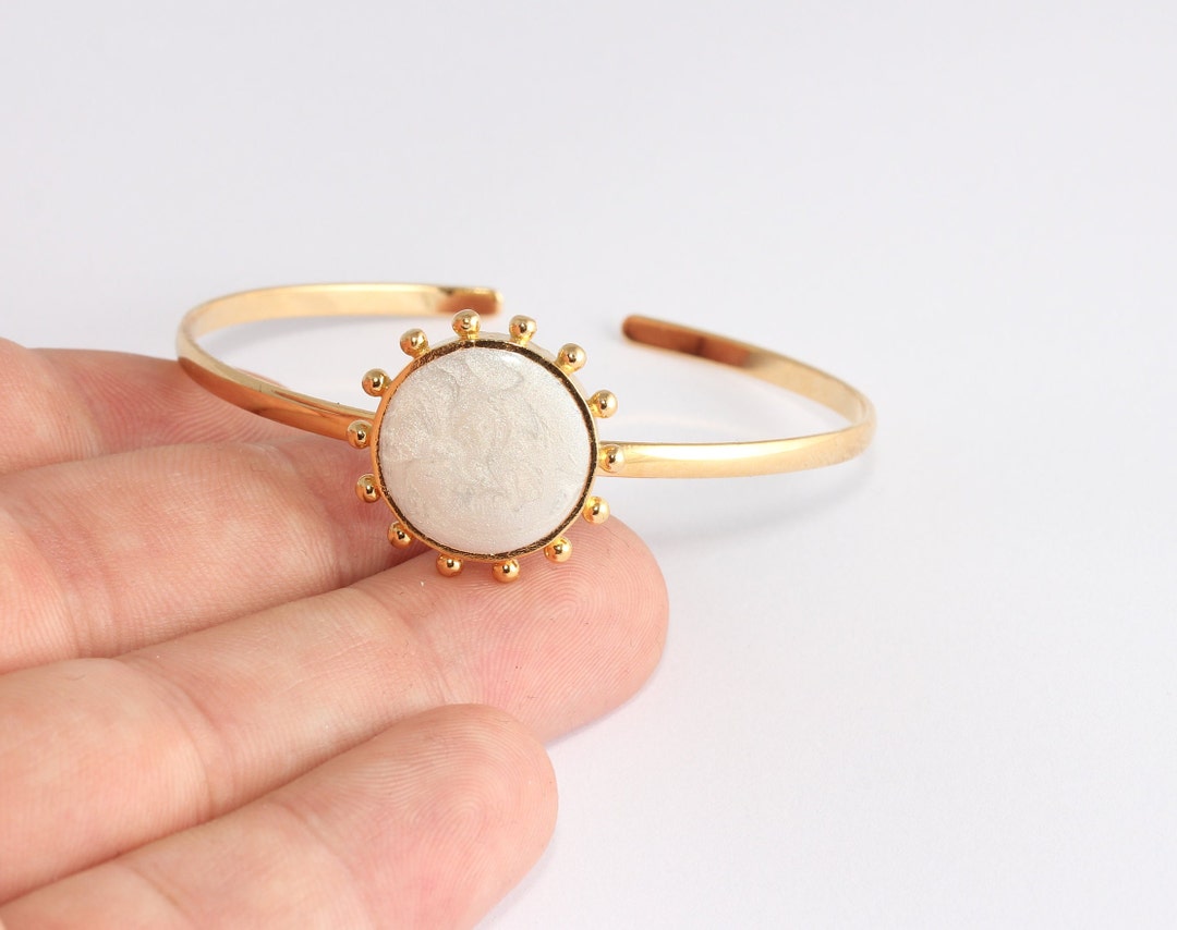 60mm 24k Shiny Gold Bracelet, White Enamel Sun Bracelet Cuff ...