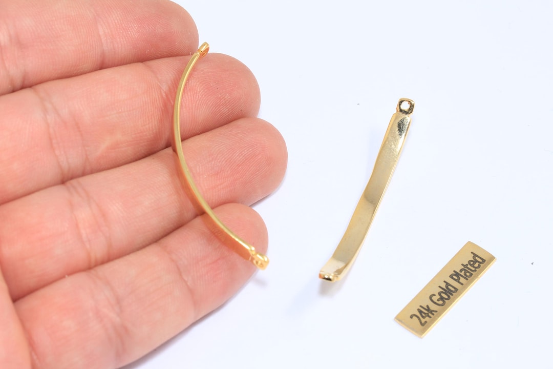 4x55mm 24k Shiny Gold Curved Bar, Bracelet Connector, Connector Bar ...