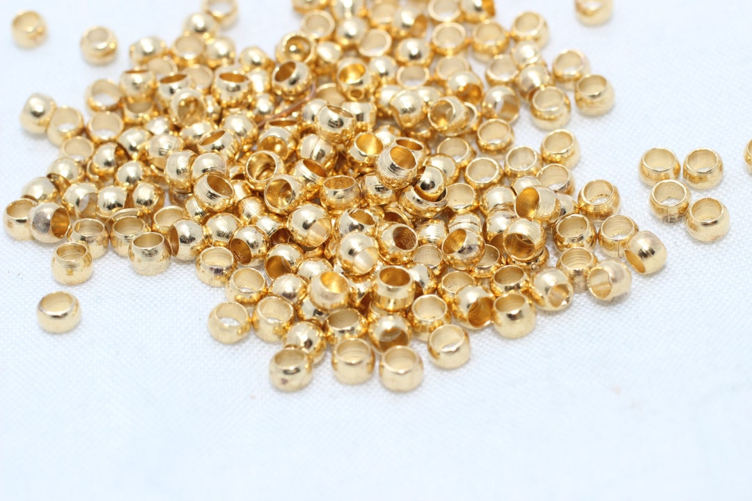200 Stück 3mm 24k Shiny Gold Crimp Perlen, Crimp-Cover, Tiny Crimps ...