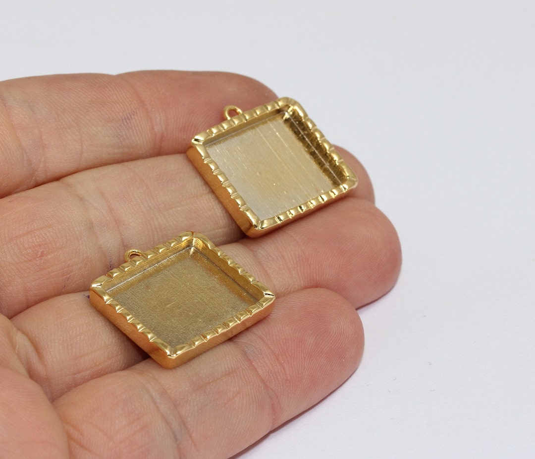 21,5x22mm 24k Shiny Gold Frame Pendant, Frame Settings, Rectangle Blank ...