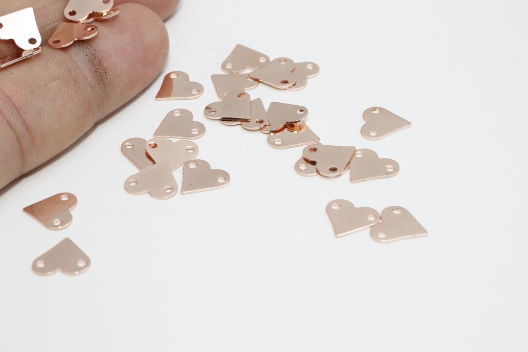 20 Pcs 9mm Rose Gold Plated Heart Charms, Heart, Heart Coins, Two Hole ...