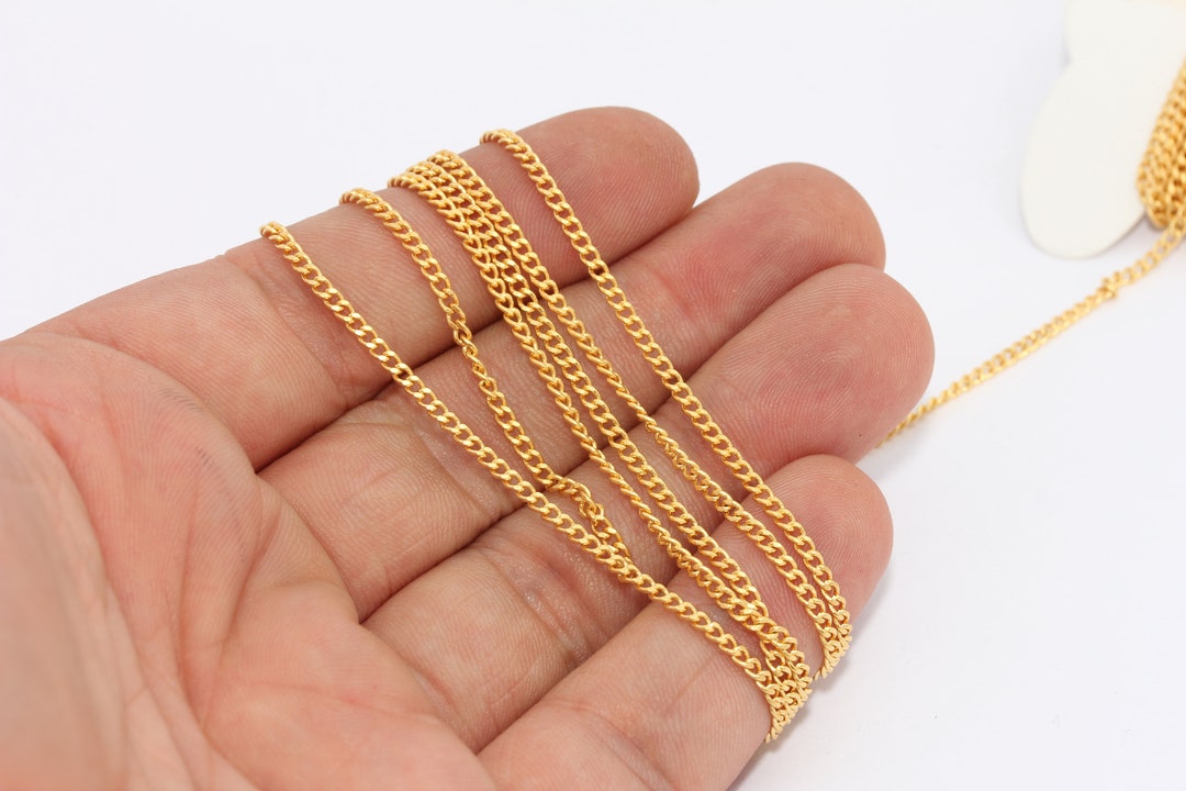 2mm 24k Matt Gold Curb Chain, Soldered Chains, Faceted Curb Chains ...