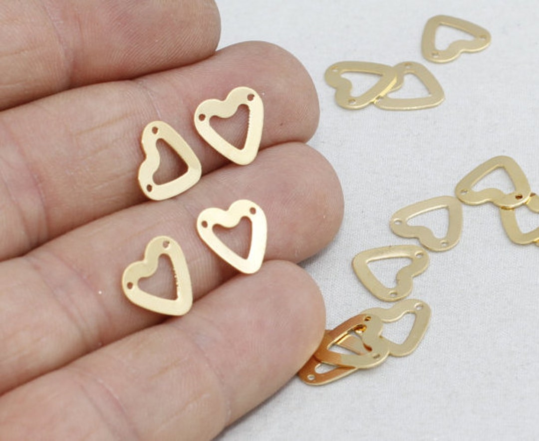 20 Pcs 10mm 22k Shiny Gold Heart Charms, Heart Connector, Heart Coins ...