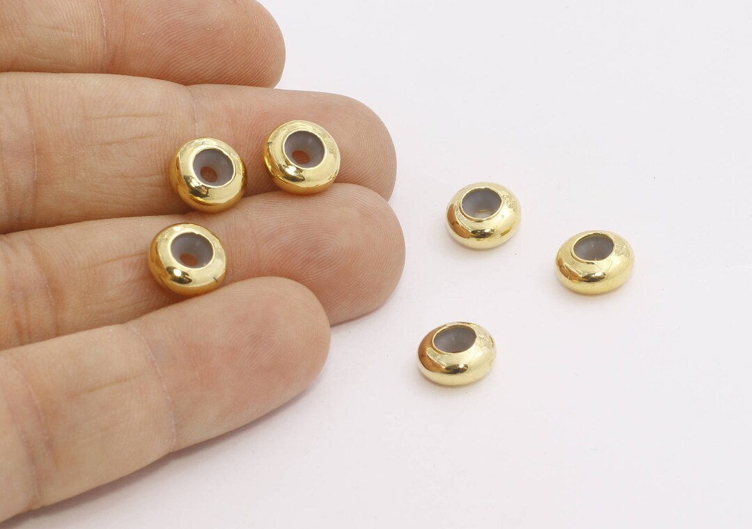 6 Pcs 5x10mm 24k Shiny Gold Rubber Stopper, Connector Beads, Rondelle ...