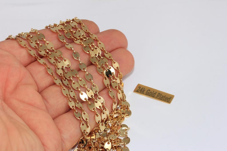18k Shiny Gold Plated Oval Coin Chain, Disc Charm Chain, Bracelet ...