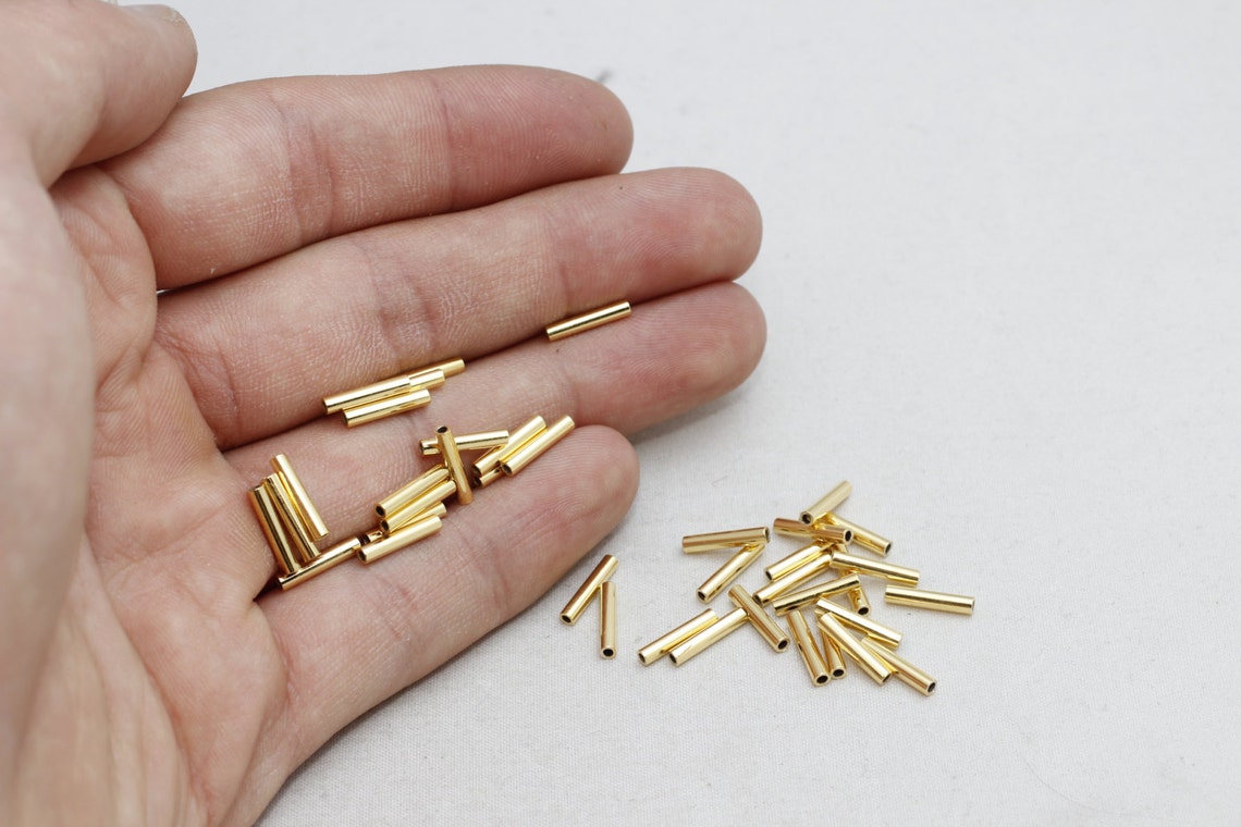 25 Pcs 2x10mm Matt Gold Spacer Tubes, Tube Beads, Round Tubes, Spacer ...