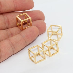 14mm 24k Shiny Gold Cube Charms, Cube Necklace, Open Cube Charms ...