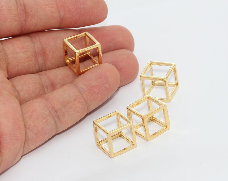 14mm 24k Shiny Gold Cube Charms, Cube Necklace, Open Cube Charms ...