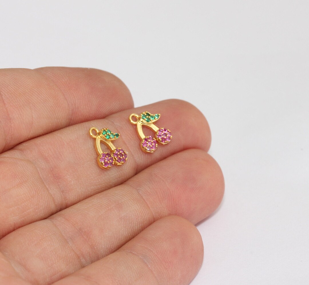 8x10mm 24k Shiny Gold Pave Cherry, Cherry Charms, Multi Color Micro ...