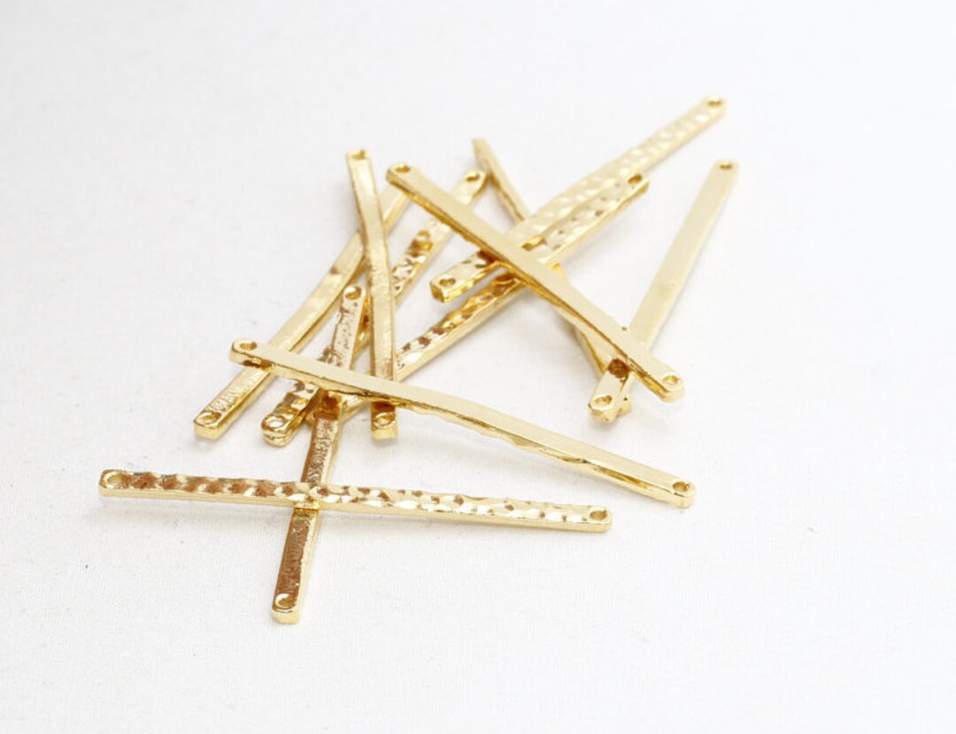 5 Pcs 48mm 24k Shiny Gold Bars, Gold Hammered Bar, Two Hole Bar, Long ...