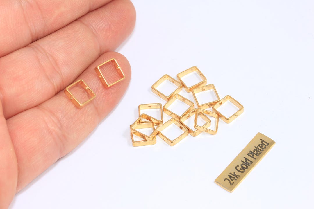 8mm 24k Shiny Gold Square Charms, Outline Square Connector Beads ...
