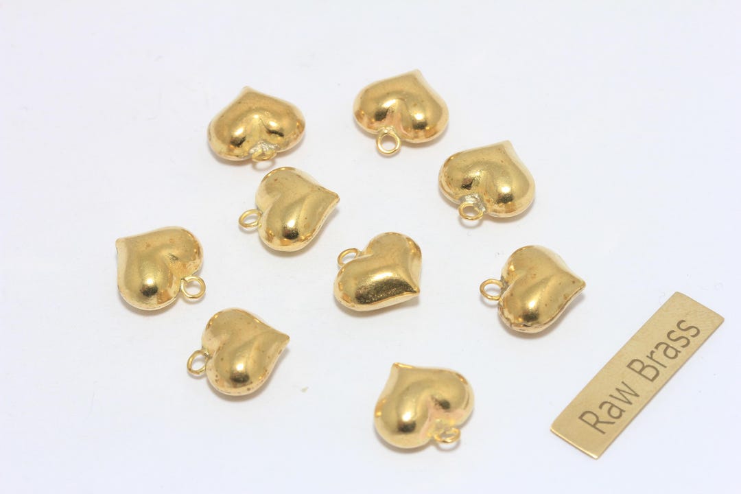 10x12mm Raw Brass Puffed Heart, Cute Heart Beads, Heart Necklace Charms ...