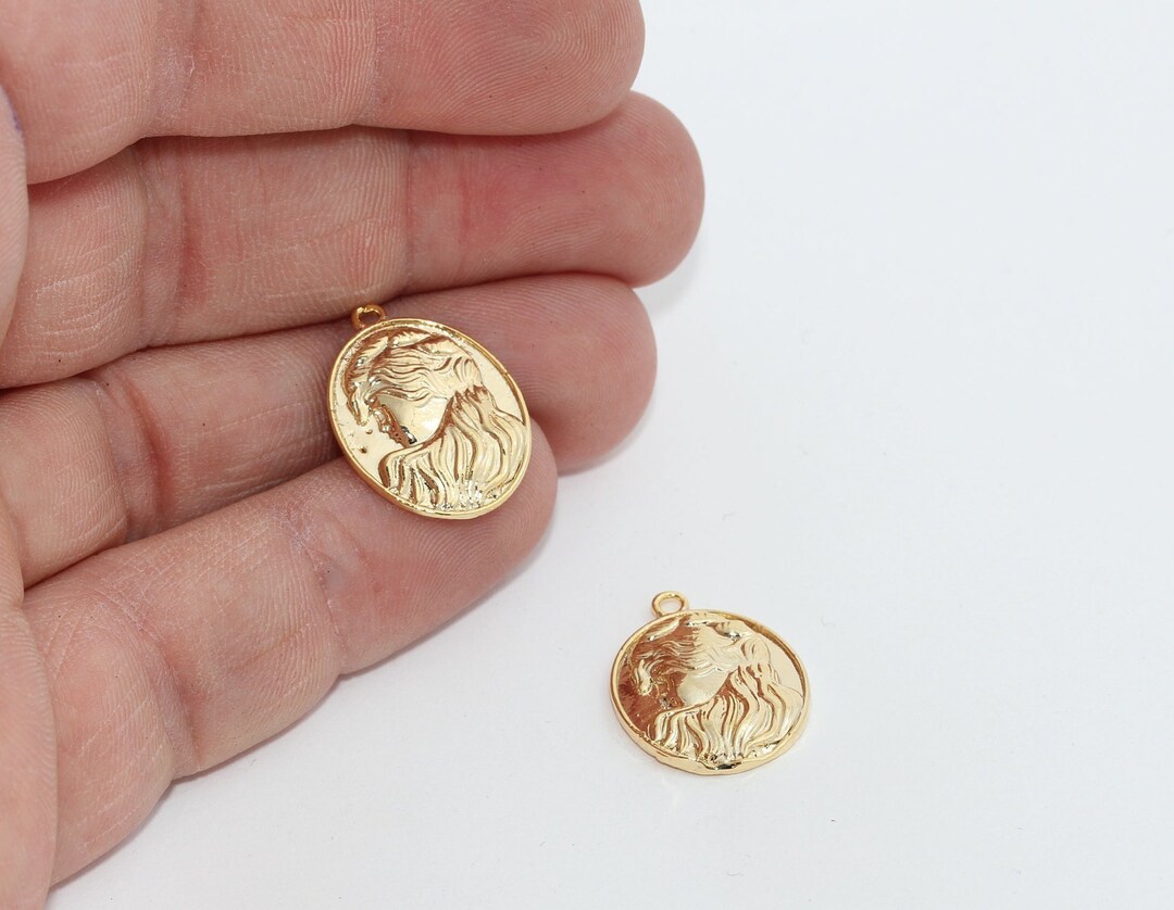 15x21mm 24k Shiny Gold Medallion Charm, Coins, Girl Charms, Brass ...