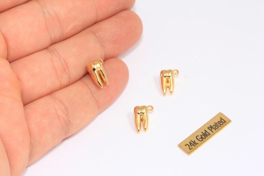 6x11mm 24k Shiny Gold Tooth Charm, Realistic Tooth Charms, Medical ...