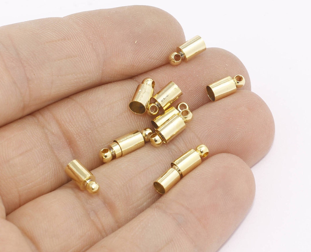 10 Pcs Inner 4mm 24k Shiny Gold Bead Caps, Cord End, Cord Tip , Solid ...