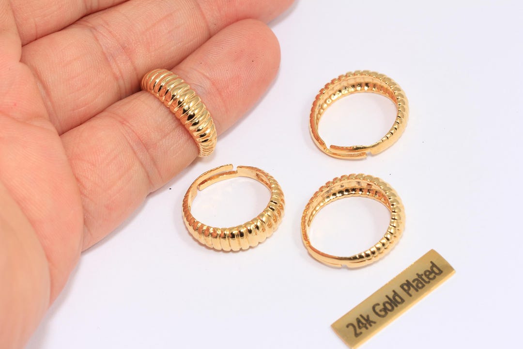 16x17mm 24k Shiny Gold Shell Rings, Adjustable Ring Settings, Gold ...