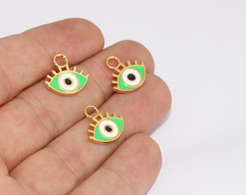 14x15mm 24k Shiny Gold Evil Eye Charms, Enamel Evil Eye Drop Charms ...
