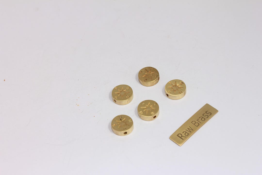 10mm Raw Brass Compass Beads, Compass Bracelet Coins Charms, North Star ...