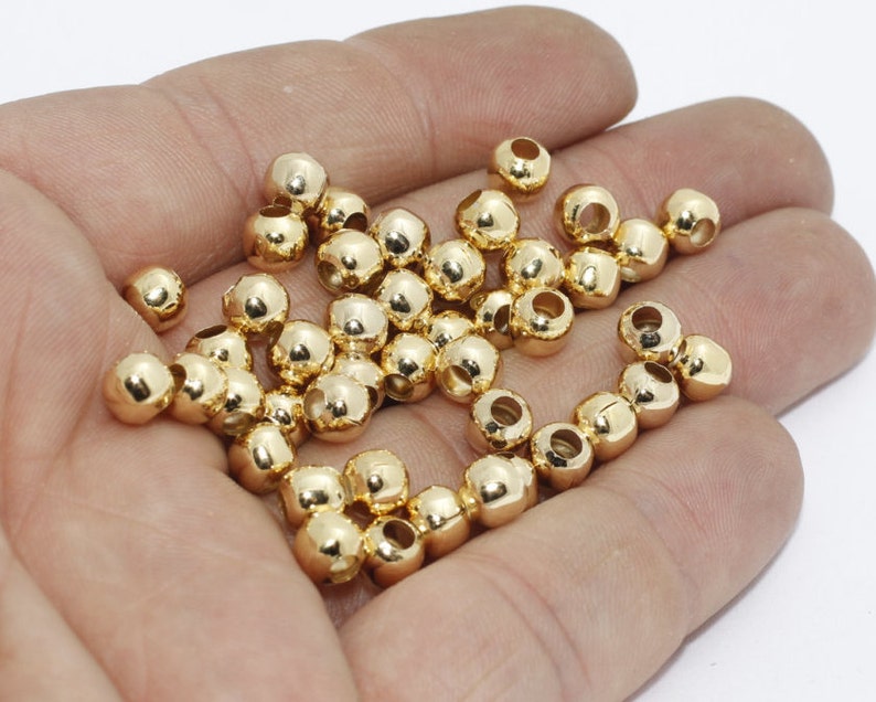 50 Pcs 6mm 24k Shiny Gold Beads, Spacer Beads, Hollow Beads, Tiny Beads ...