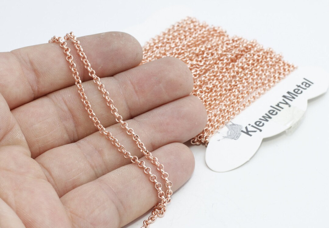 3,3 Feet 2,4mm Rose Gold Rolo Chain, Soldered Chain, Bulk Lot Chain ...