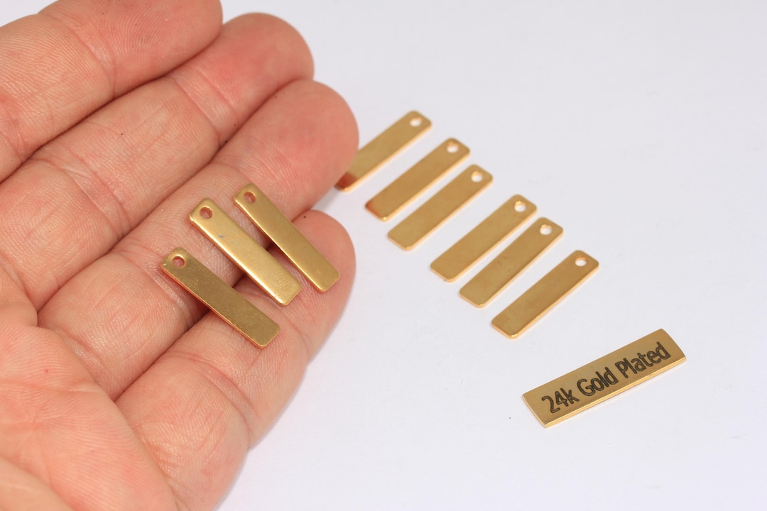 5x20mm 24k Shiny Gold Nameplate Bar, Rectangle Charm, Personalized ...