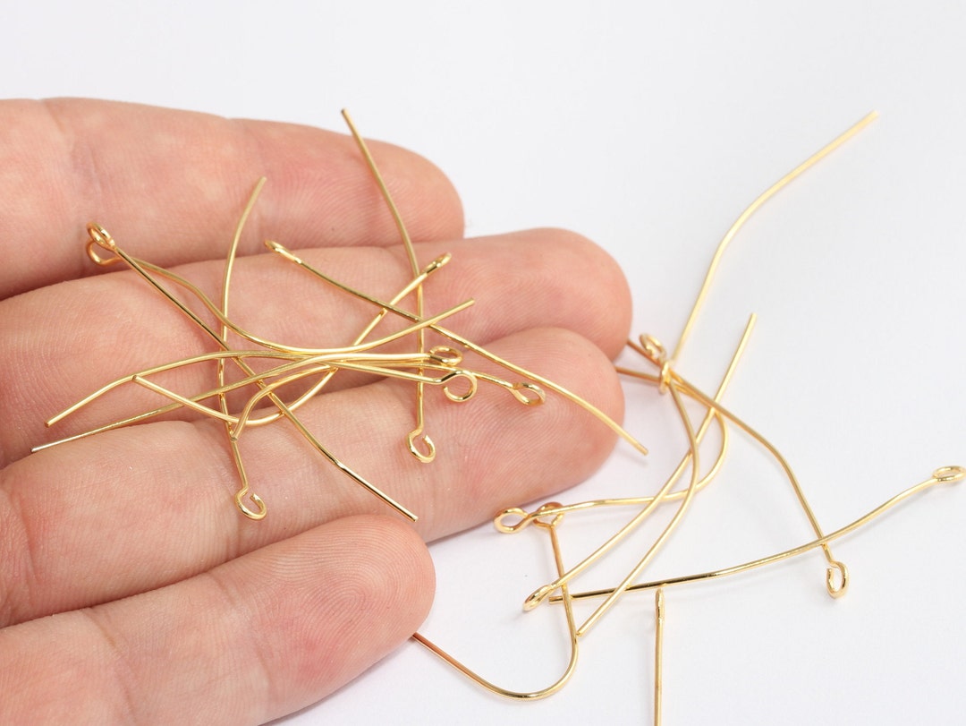 50mm 24k Shiny Gold Eye Pins, Hoop Eye Pins, Eye Pins With Loop, Eye ...