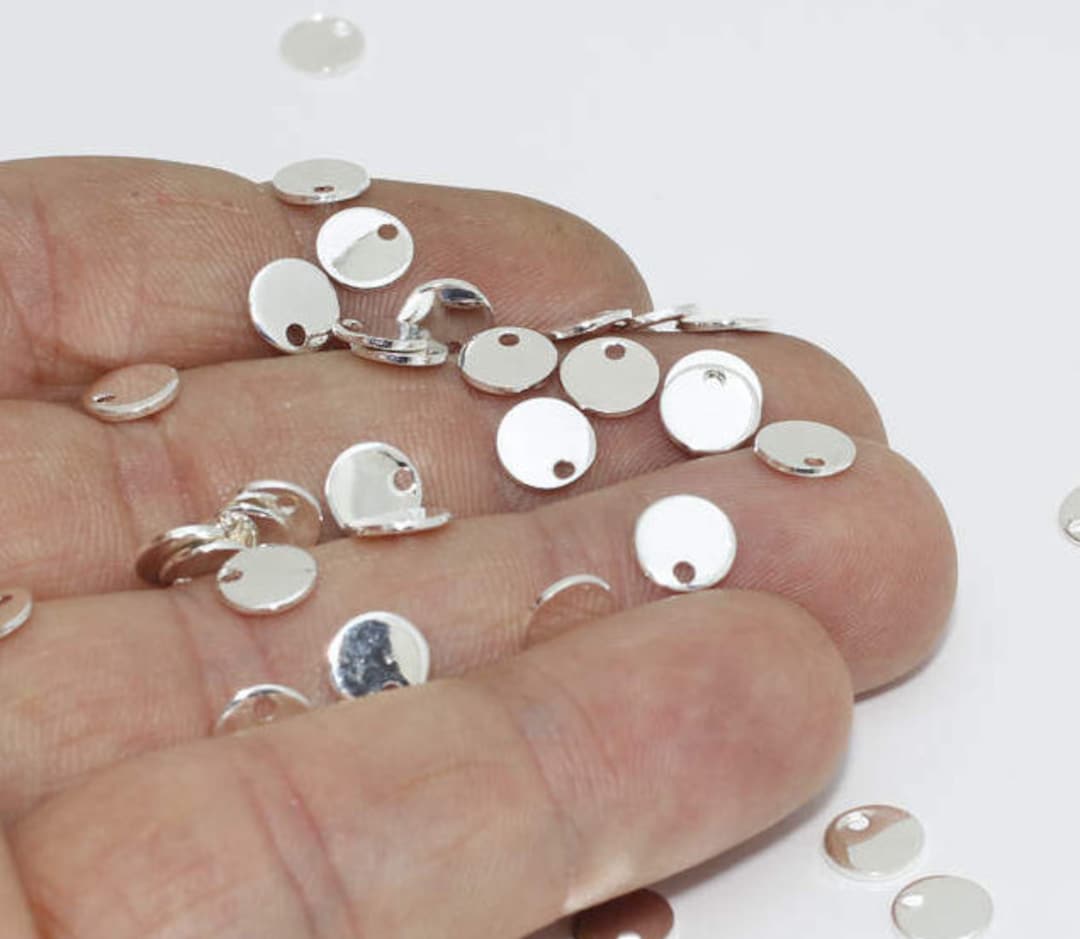 50 Pcs 6mm Silver Plated Coins, Coin Charms, Drop Charms, Round Charms ...