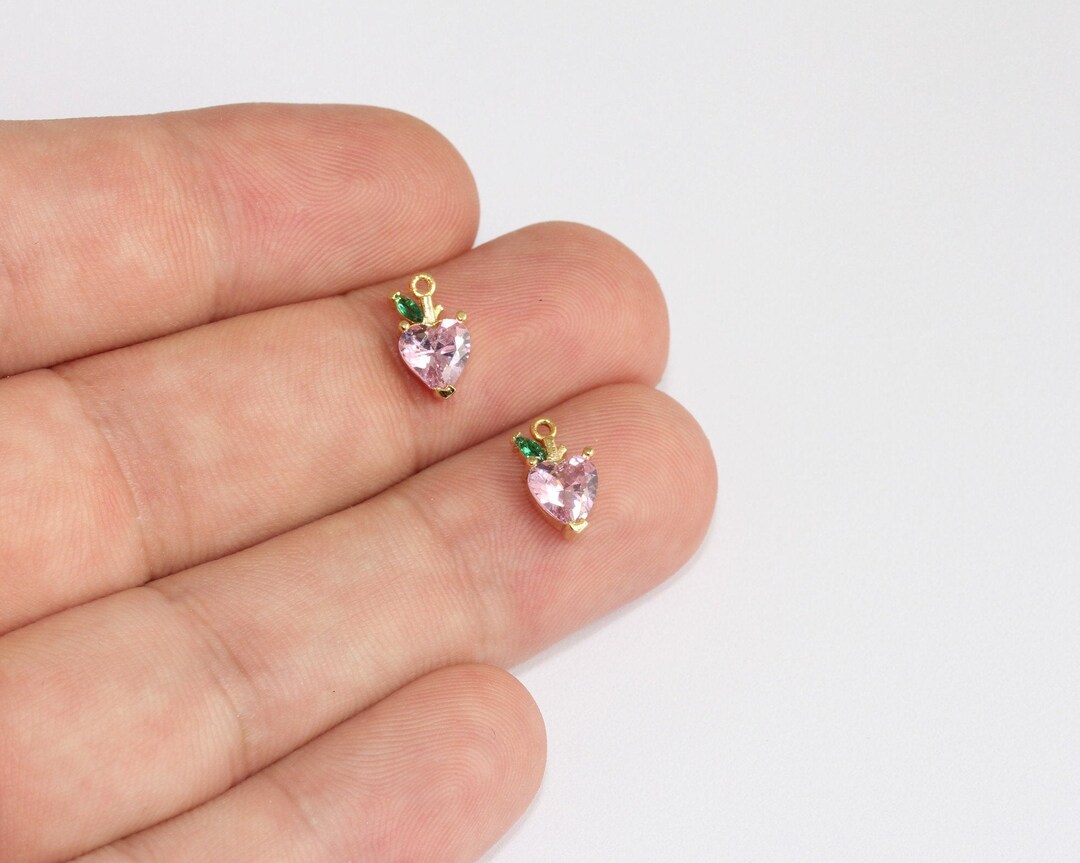 6x11mm 24k Shiny Gold Strawberry, CZ Strawberry Charms, Colorful Stone Charms, CZ Strawberry ...