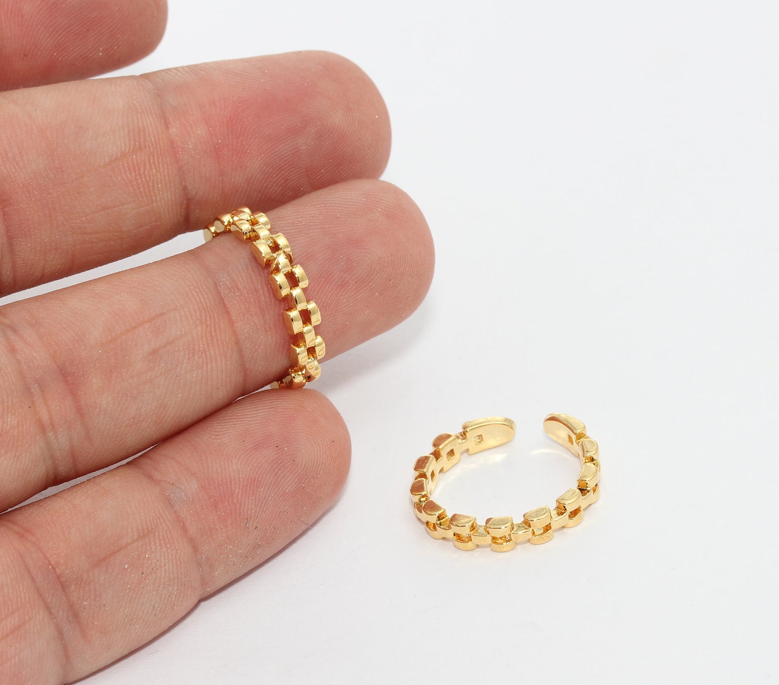 17mm 24k Shiny Gold Gear Rings, Adjustable Ring Settings, String Ring ...