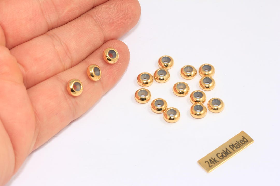 7mm 24k Shiny Gold Rubber Stopper, Round Connector Charms, Rondelle ...