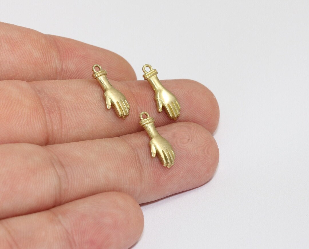 7x17mm Raw Brass Hand Charms, Hand Beads, Gesture Pendants, Left Hand ...