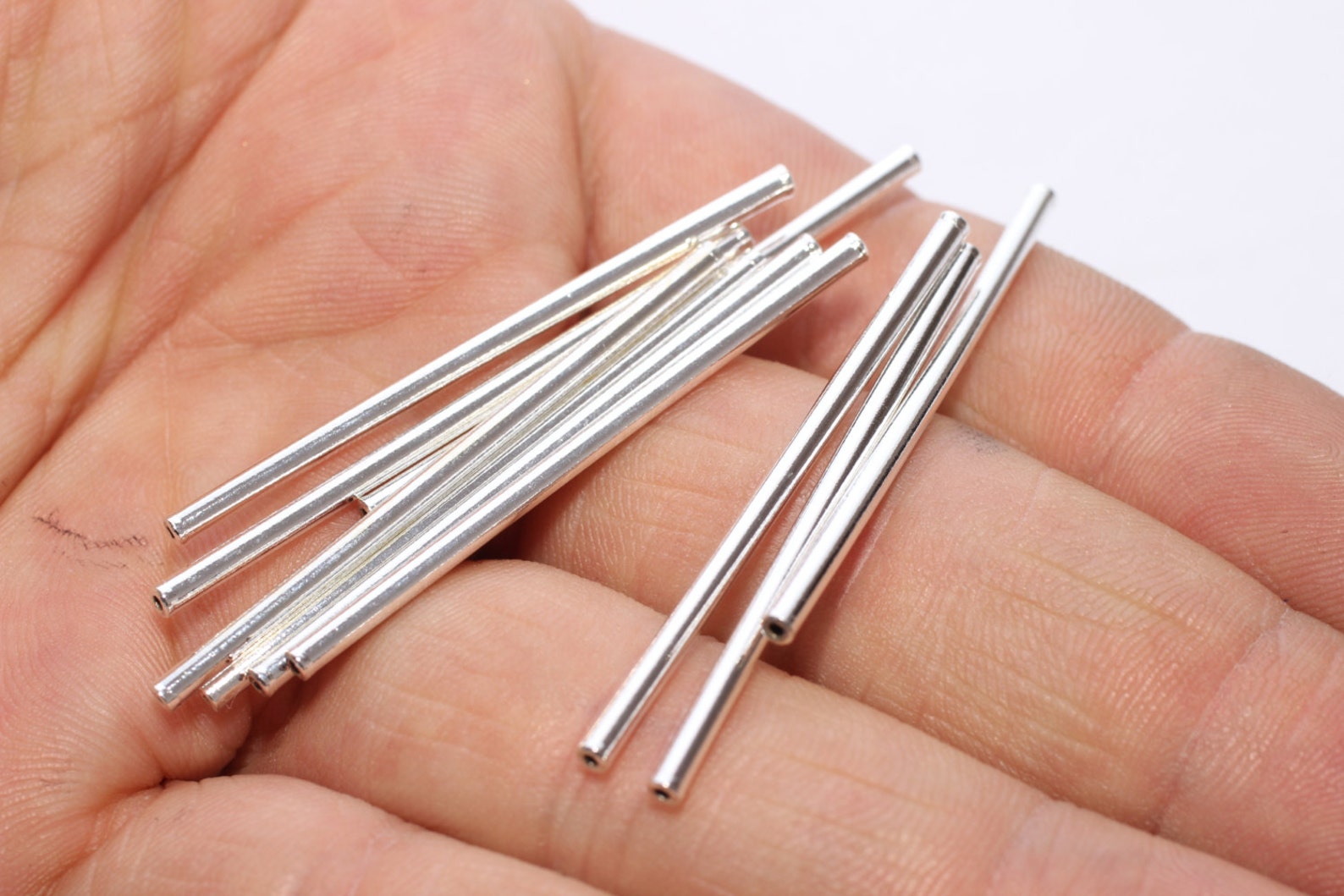 30 Pcs 2x45mm Silver Plated Tubes, Long Tube Bar, Spacer Tube Beads ...