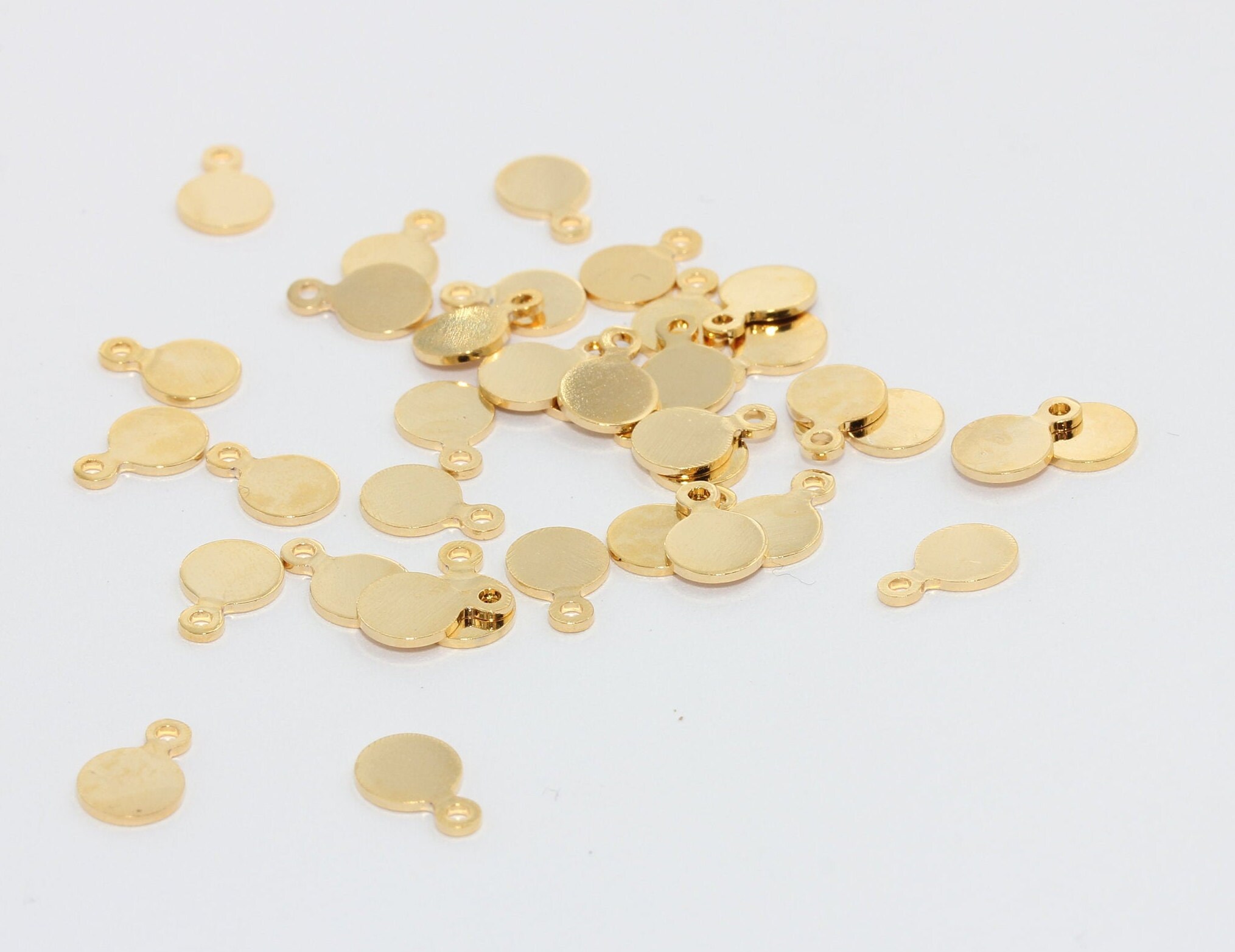 7mm 24k Shiny Gold Coin Charms, Stamping Disc, Round Charms, Connector ...