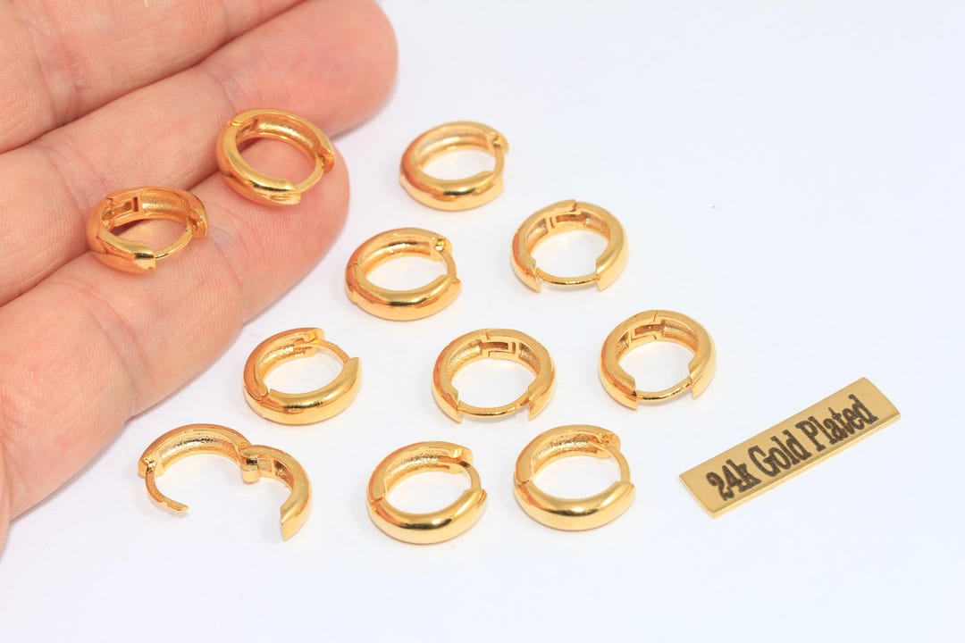 14mm 24k Shiny Gold Lever Back Hoop Earrings, Earring Clasps, Everyday ...
