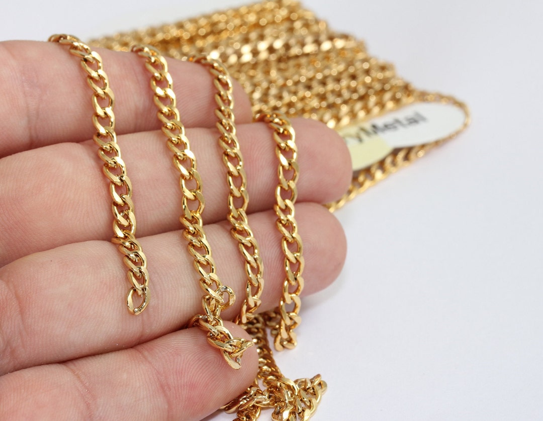 4,5x6,5mm 24k Shiny Gold Faceted Chain, Curb Chain, Gold Bulk Chain ...