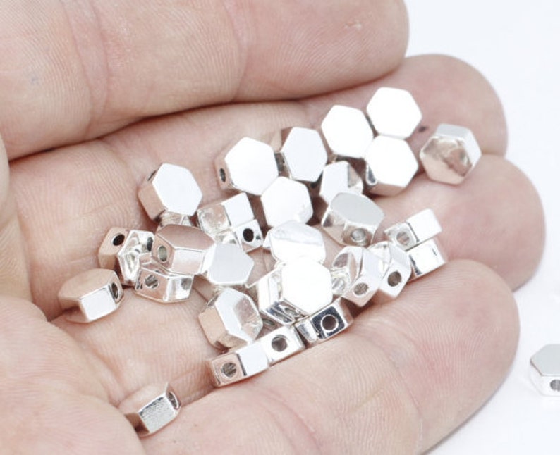6mm Silver Plated Hexagon Beads, Hexagon Charms, Solid Hexagon, Spacer ...
