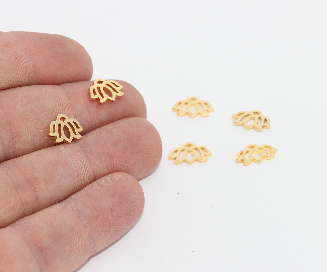 8x12mm 24k Shiny Gold Lotus Charms, Flower of Life Pendant, Lotus ...