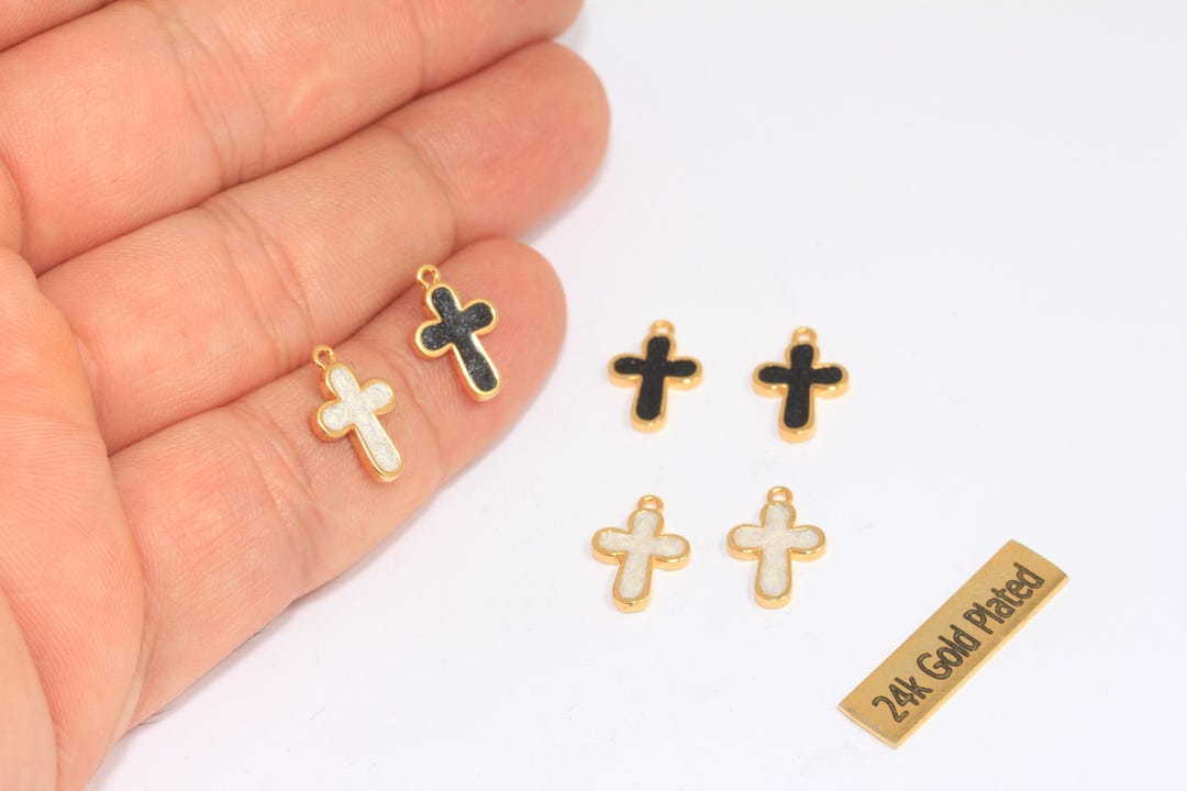 9x14mm 24k Shiny Gold Enamel Cross Charm, Optional Enamel Color Cross ...