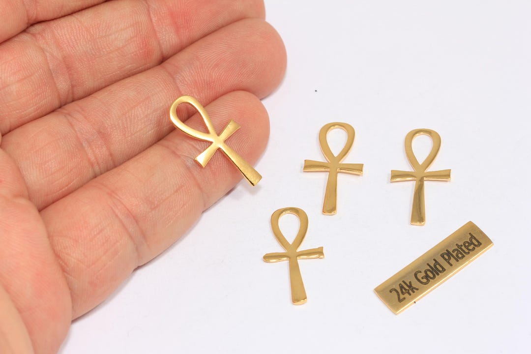 11x23mm 24k Shiny Gold Plated Ankh Charms, Ankh Necklace, Ankh Charm ...