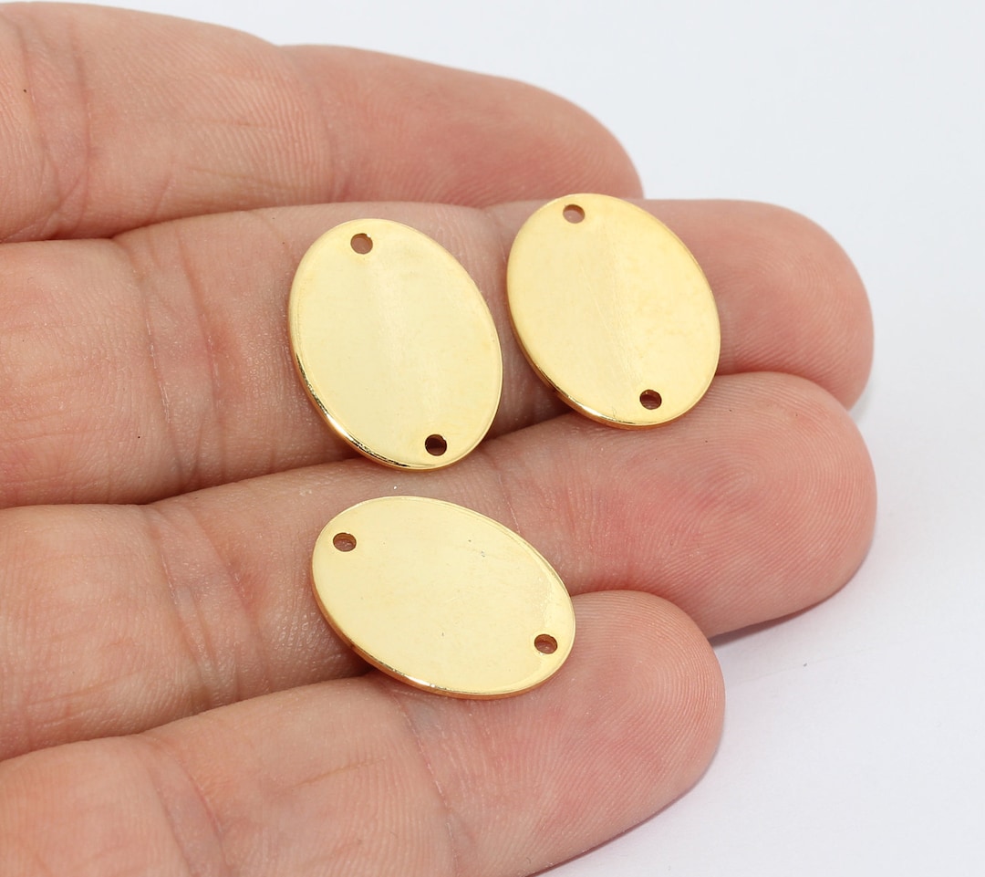 5 Pcs 14x18mm 24k Shiny Gold Oval Coins, Two Hole Disc, Oval Disc, Coin ...