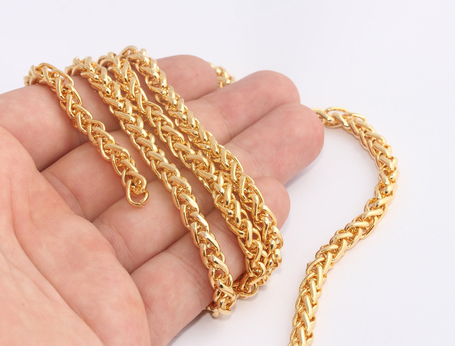 6mm 24k Shiny Gold Rope Chain, Knitted Necklace Chain, Rope Intertwined ...