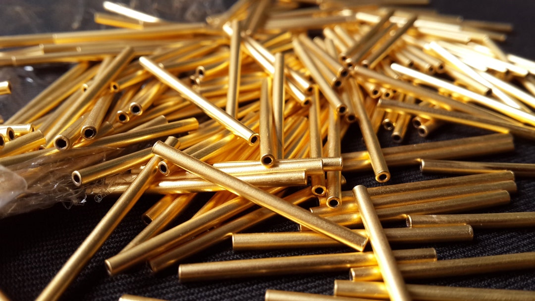 10 Pcs 2x30mm 24k Matt Gold Tubes, Tube Beads, Long Tube Beads, Round ...