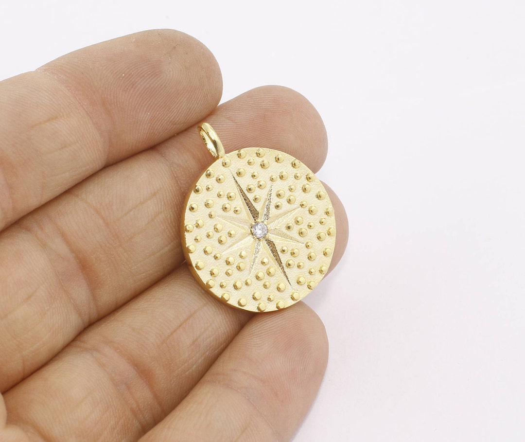 5 Pcs 25x31mm 24k Shiny Gold Pole Star, Micro Pave North Star Pendant ...