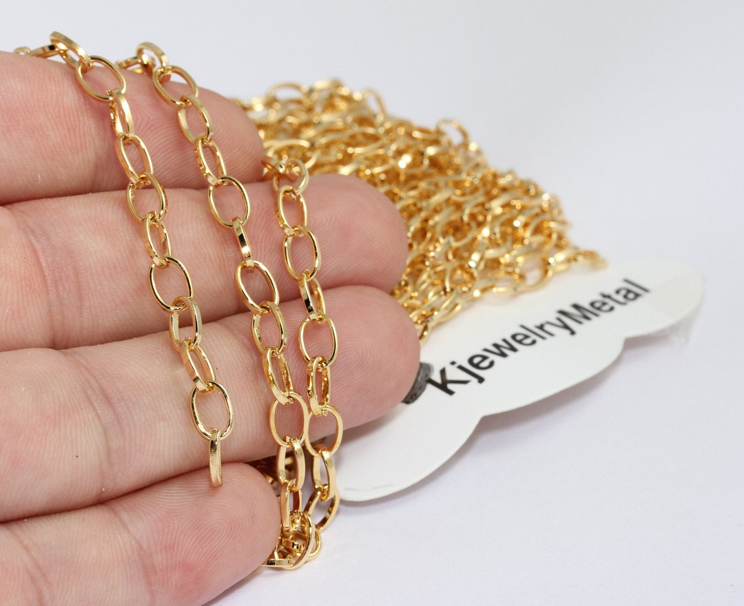 5x8mm 24k Shiny Gold Link Chain, Twisted Oval Chain, Drawn Cable Chain ...