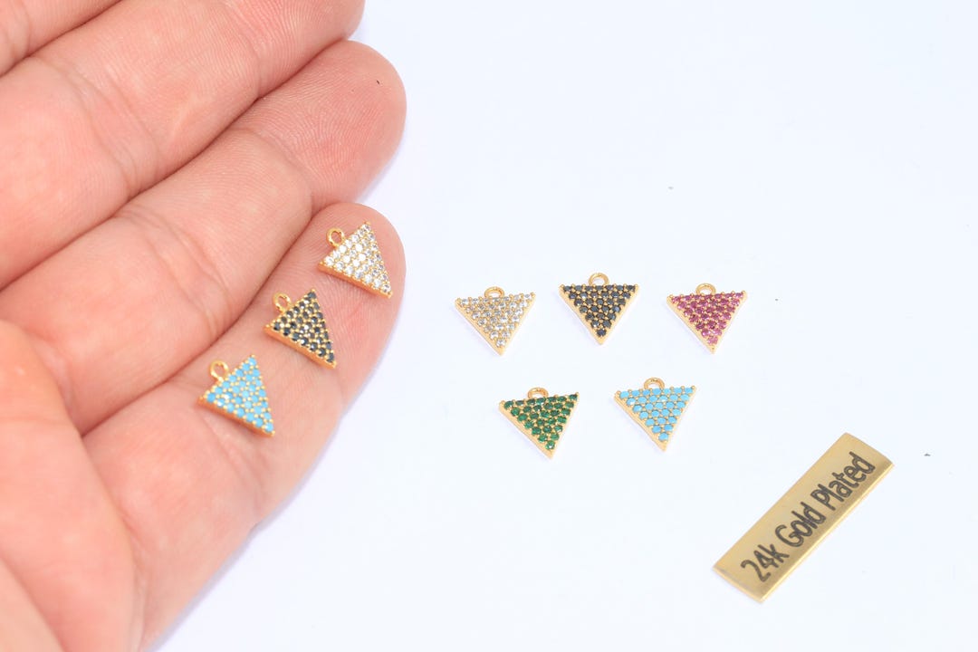 10mm 24k Shiny Gold Triangle Charms, Micro Pave Triangle Charms, CZ ...