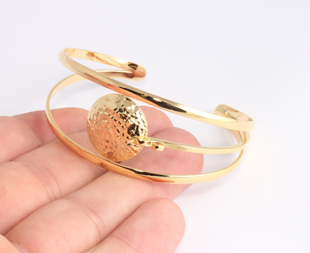 60mm 24k Shiny Gold Bracelet Cuff, Stacking Triple Wire Bracelet ...