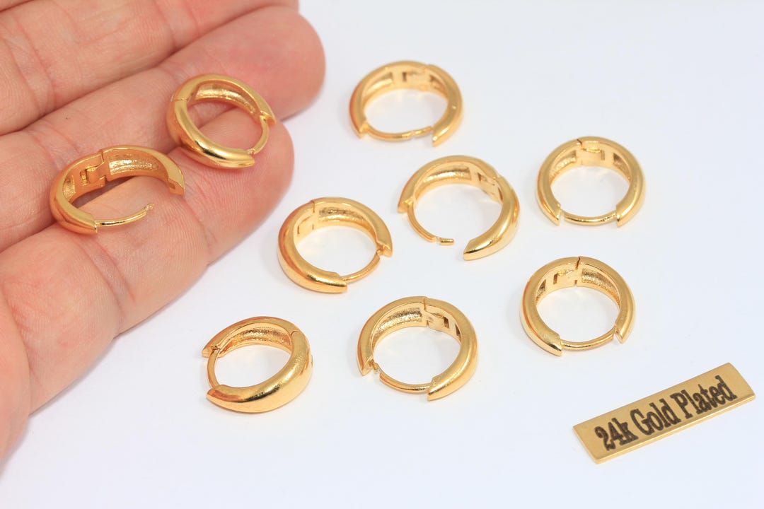 16mm 24k Shiny Gold Lever Back Hoop Earrings, Hoop Earring Clasps, Lbe ...