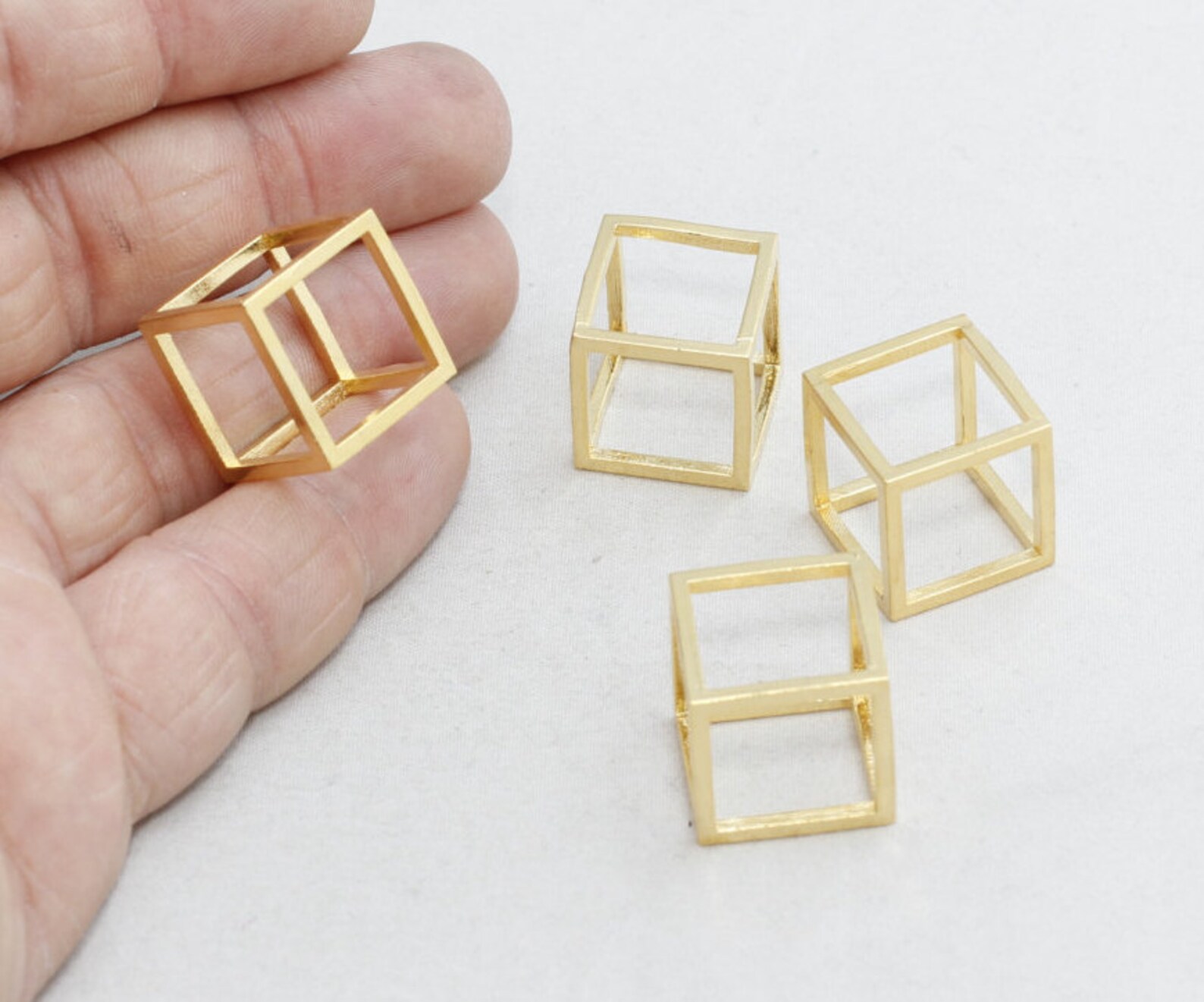 17mm 24k Shiny Gold Cube Charms, Cube Necklace, Open Cube Charms ...
